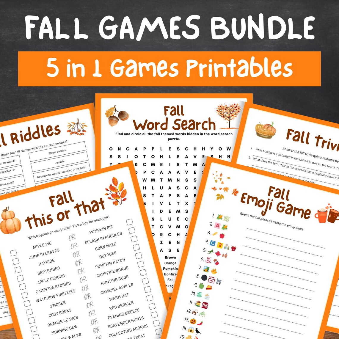 Fall Games Bundle, Autumn Party Games, Printable Games Fall, Fall Party ...