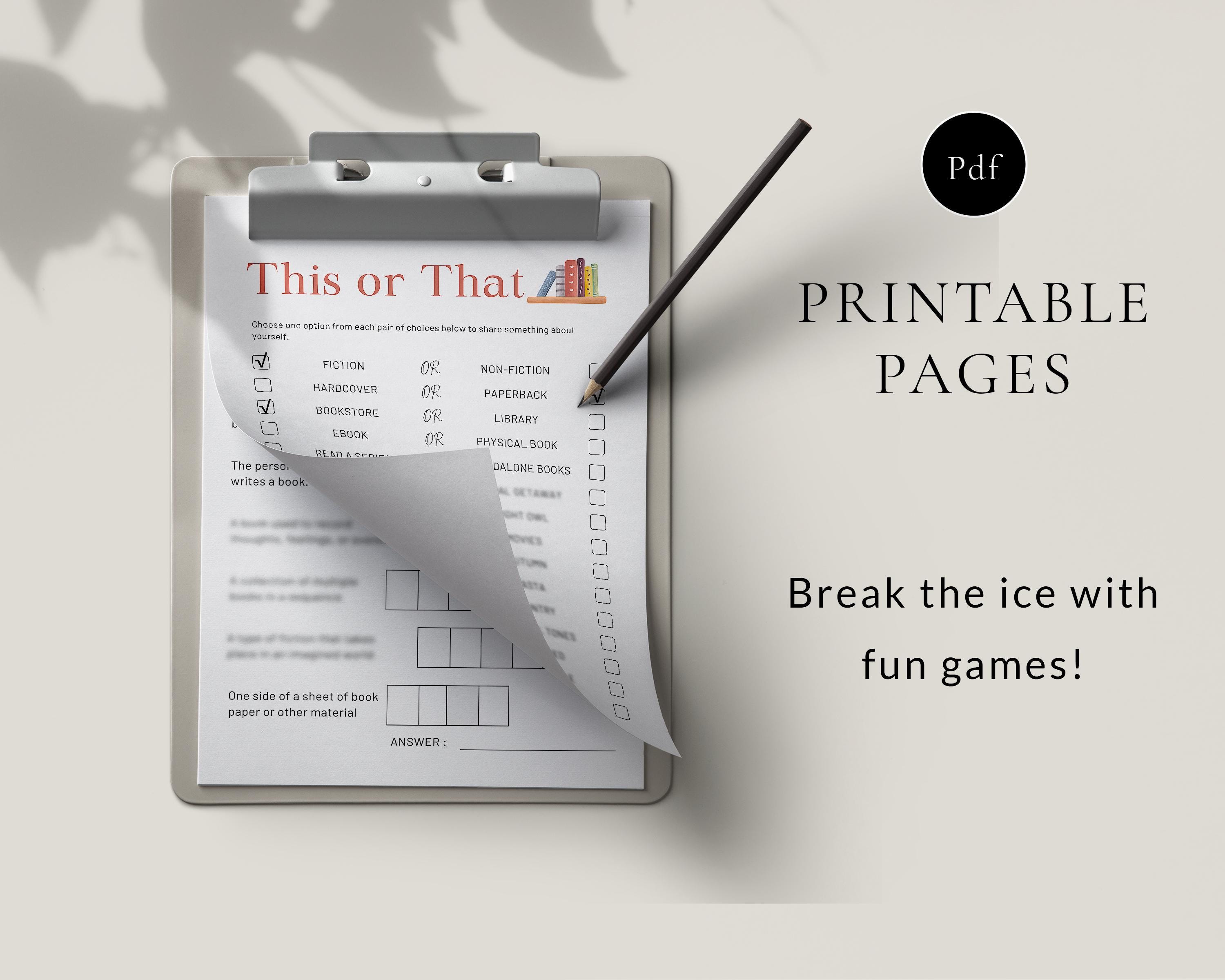 Book Club Games, Book Club Icebreaker Games, Bookclub Party Games, Book ...