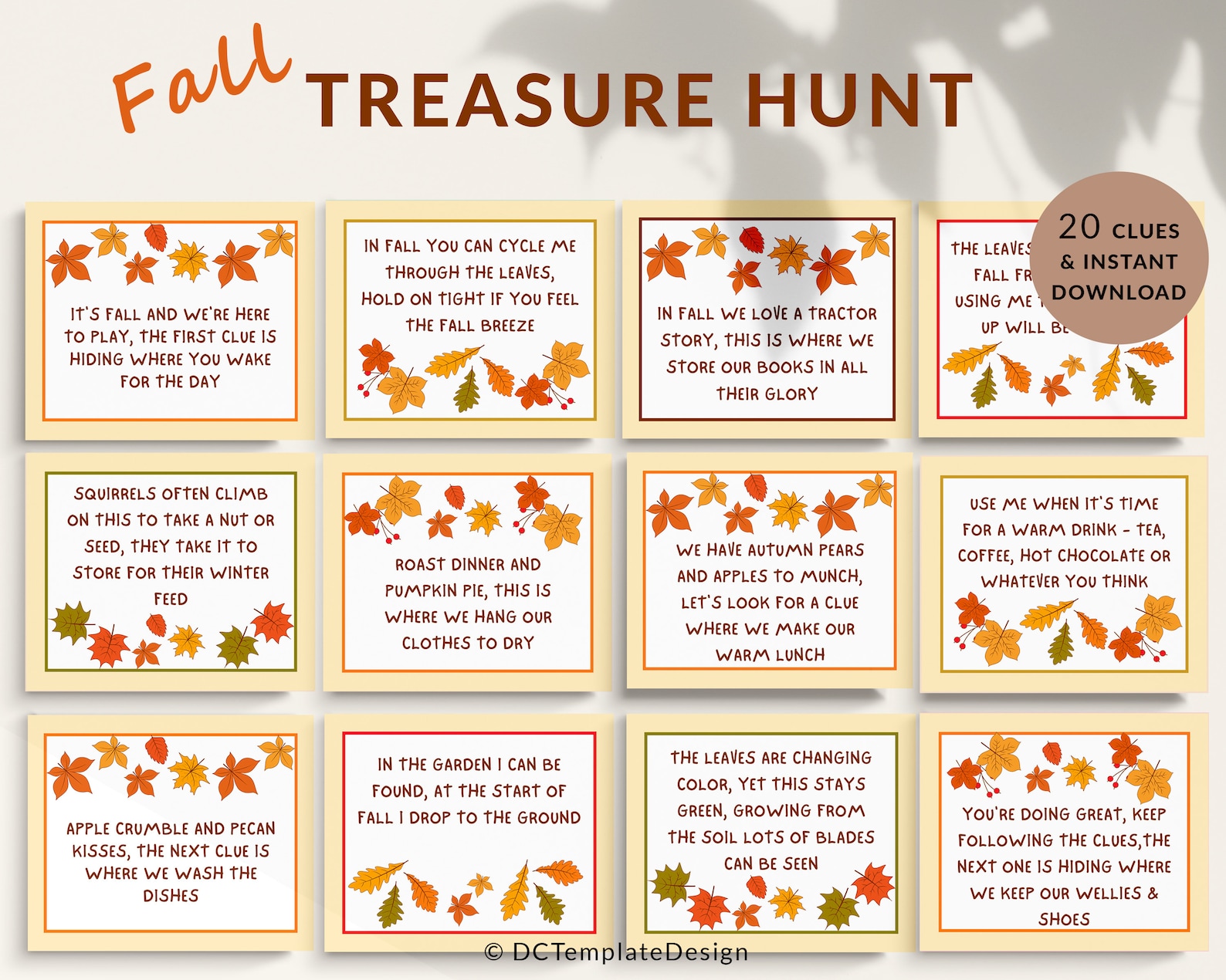 Fall Treasure Hunt Game, Fall Treasure Hunt Clues, Indoor Treasure Hunt ...