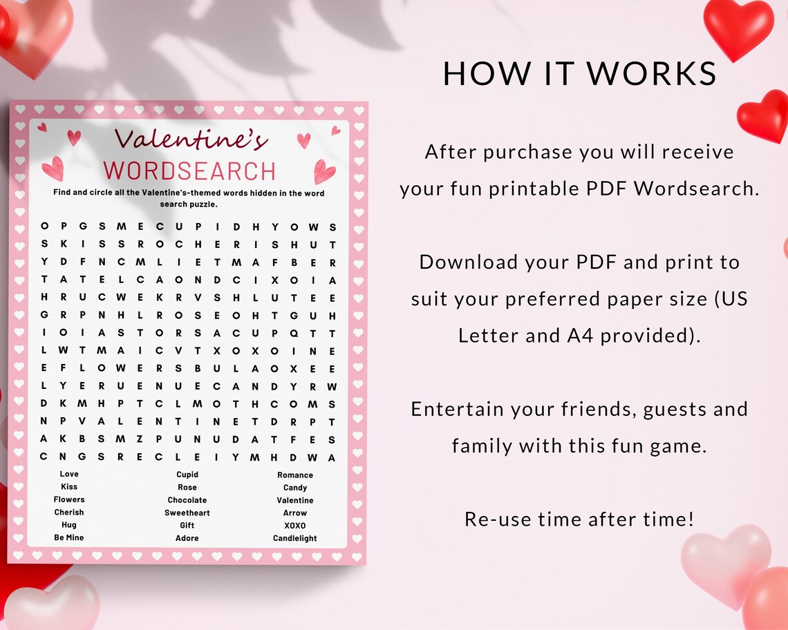 Valentines Day Word Search Game, Valentines Day Activity, Valentines ...