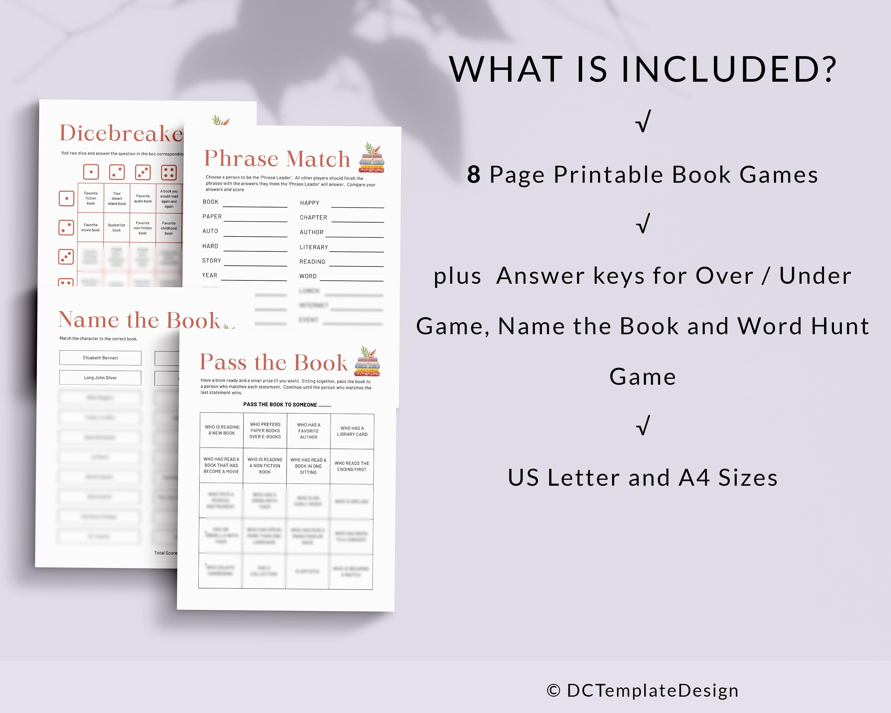 Book Club Games, Book Club Icebreakers, Bookclub Party Games, Book ...