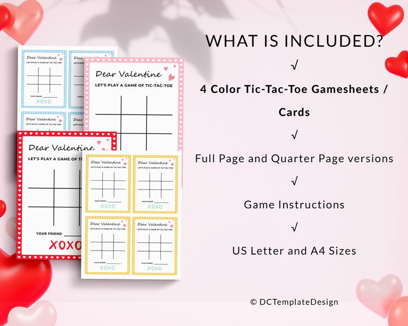 Tic Tac Toe Valentine Cards, Kids Valentine Cards, Tic Tac Toe ...