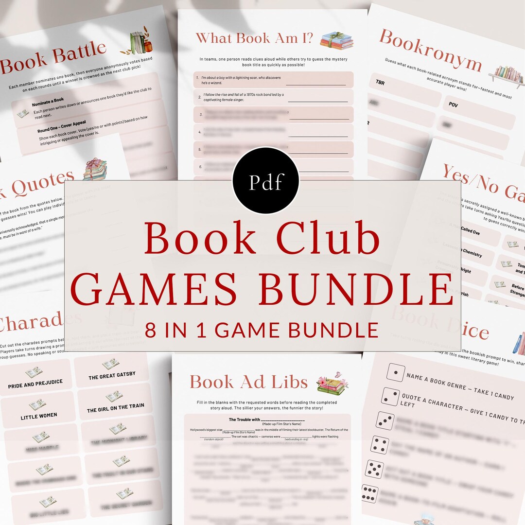 Book Club Games Printable Ice Breakers, Bookclub Party Games, Bookish ...
