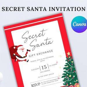 Christmas Secret Santa Invitation Template, Holiday Gift Exchange Party Invitation Canva ...