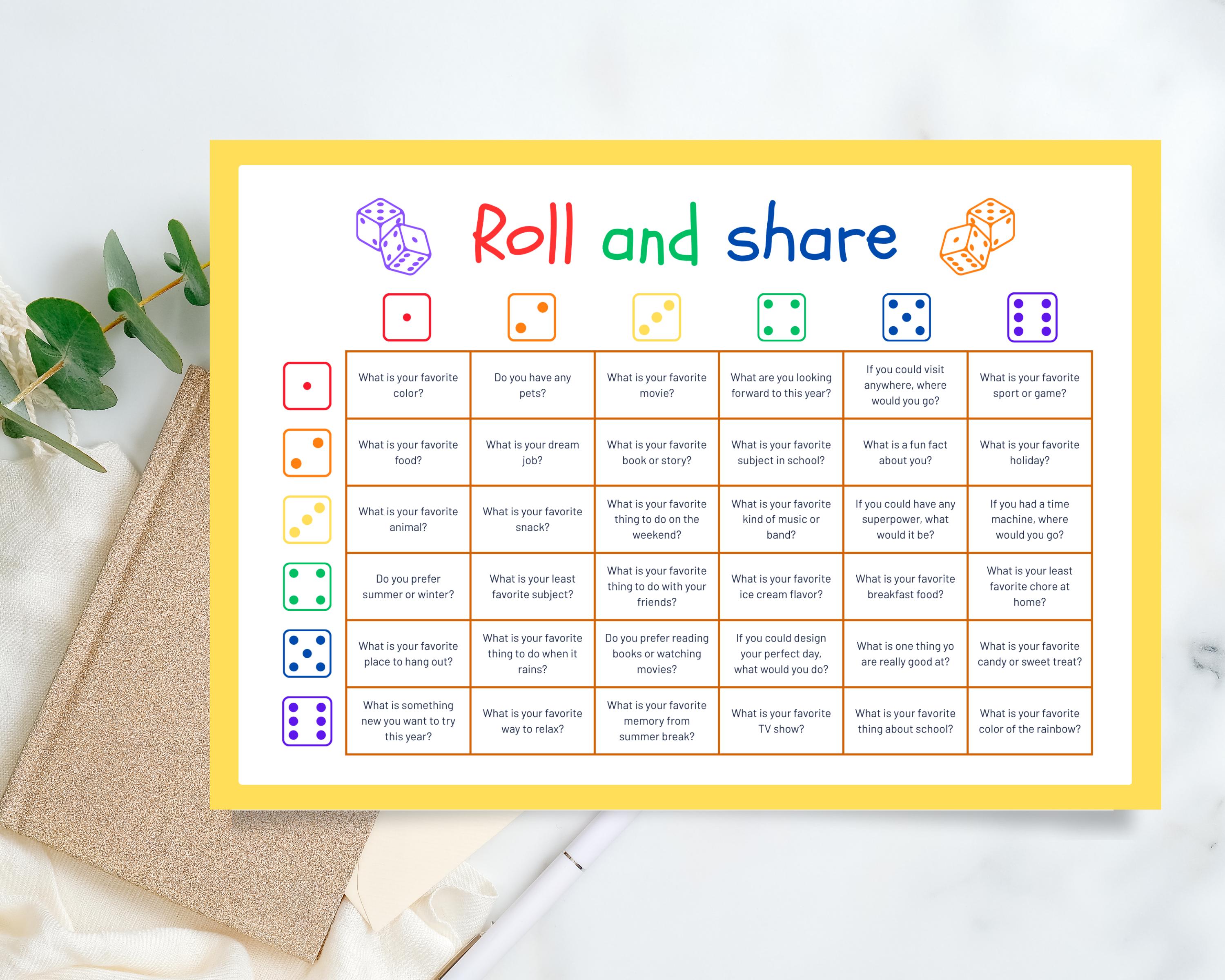 Back to School Roll and Share Game, Dicebreaker Game for Kids, Teacher ...