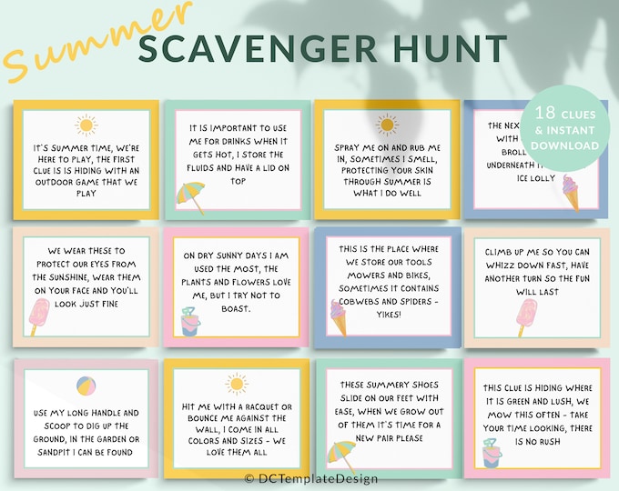 Editable Summer Scavenger Hunt for Kids, Outdoor Treasure Hunt Clues ...