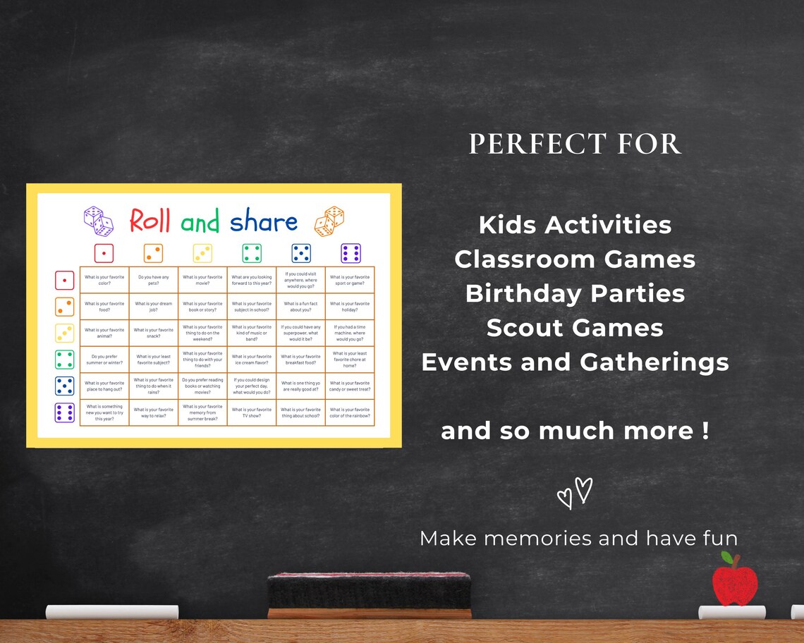 Back to School Roll and Share Game, Dicebreaker Game for Kids, Teacher ...