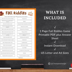 Fall Riddles Party Game, Family Jokes, Autumn Quiz (digital Download ...