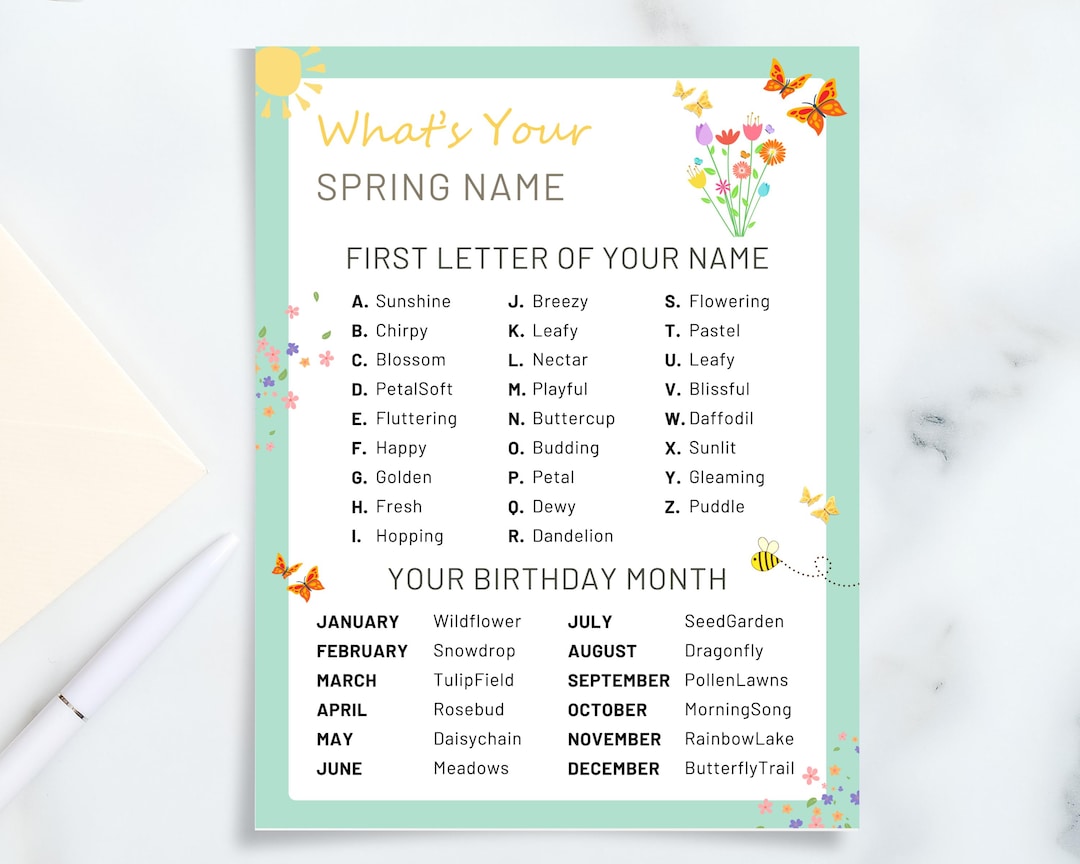 Spring Name Game, Whats Your Name Party Game, Spring Printable Game ...