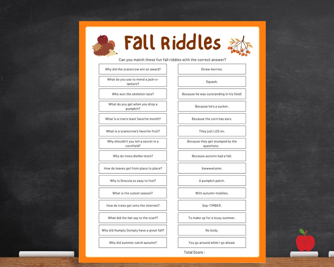 Fall Riddles Party Game, Family Jokes, Autumn Quiz (digital Download ...