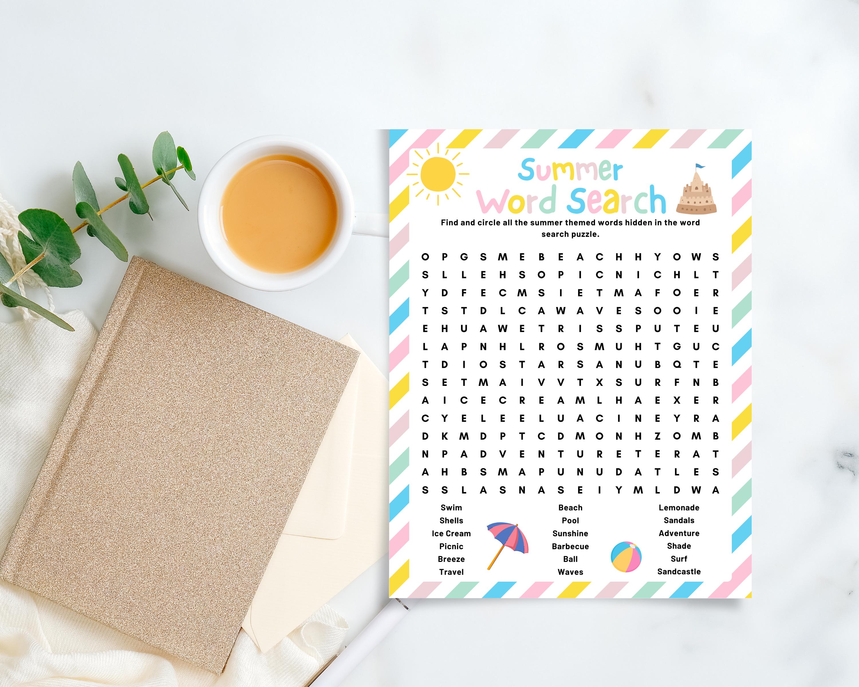Summer Word Search for Kids, Summer Word Search Puzzle, Summer Activity ...