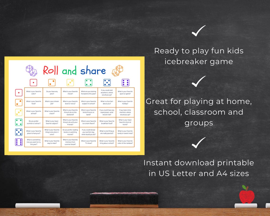 Back to School Roll and Share Game, Dicebreaker Game for Kids, Teacher ...