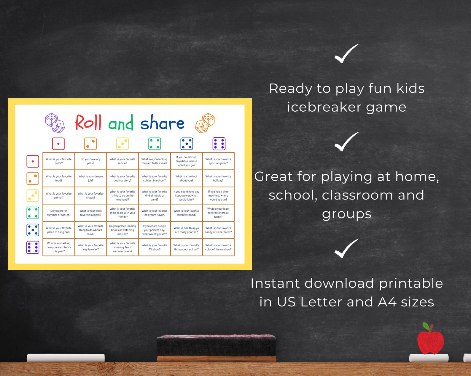Back to School Roll and Share Game, Dicebreaker Game for Kids, Teacher ...