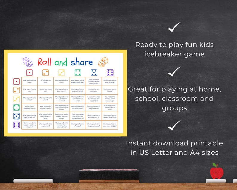 Back to School Roll and Share Game, Dicebreaker Game for Kids, Teacher ...