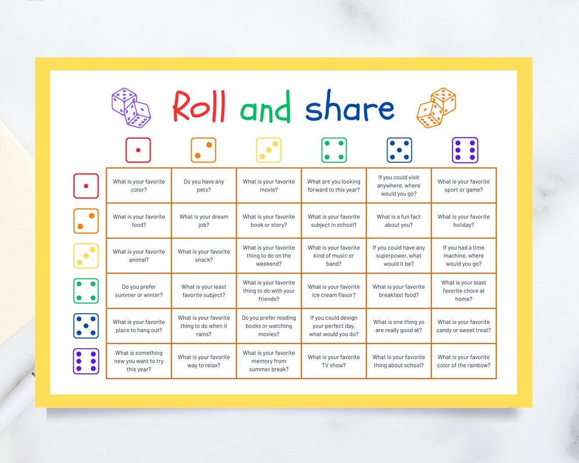 Back to School Roll and Share Game, Dicebreaker Game for Kids, Teacher ...