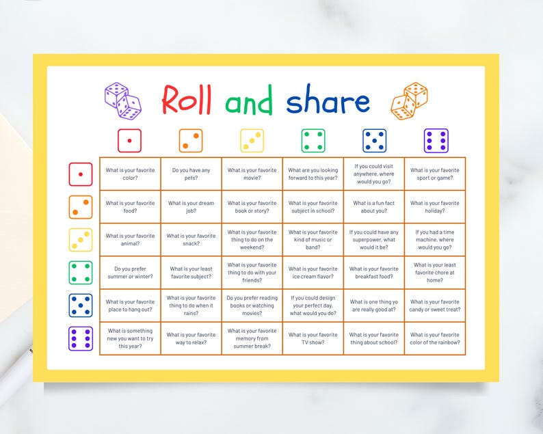 Back to School Roll and Share Game, Dicebreaker Game for Kids, Teacher ...
