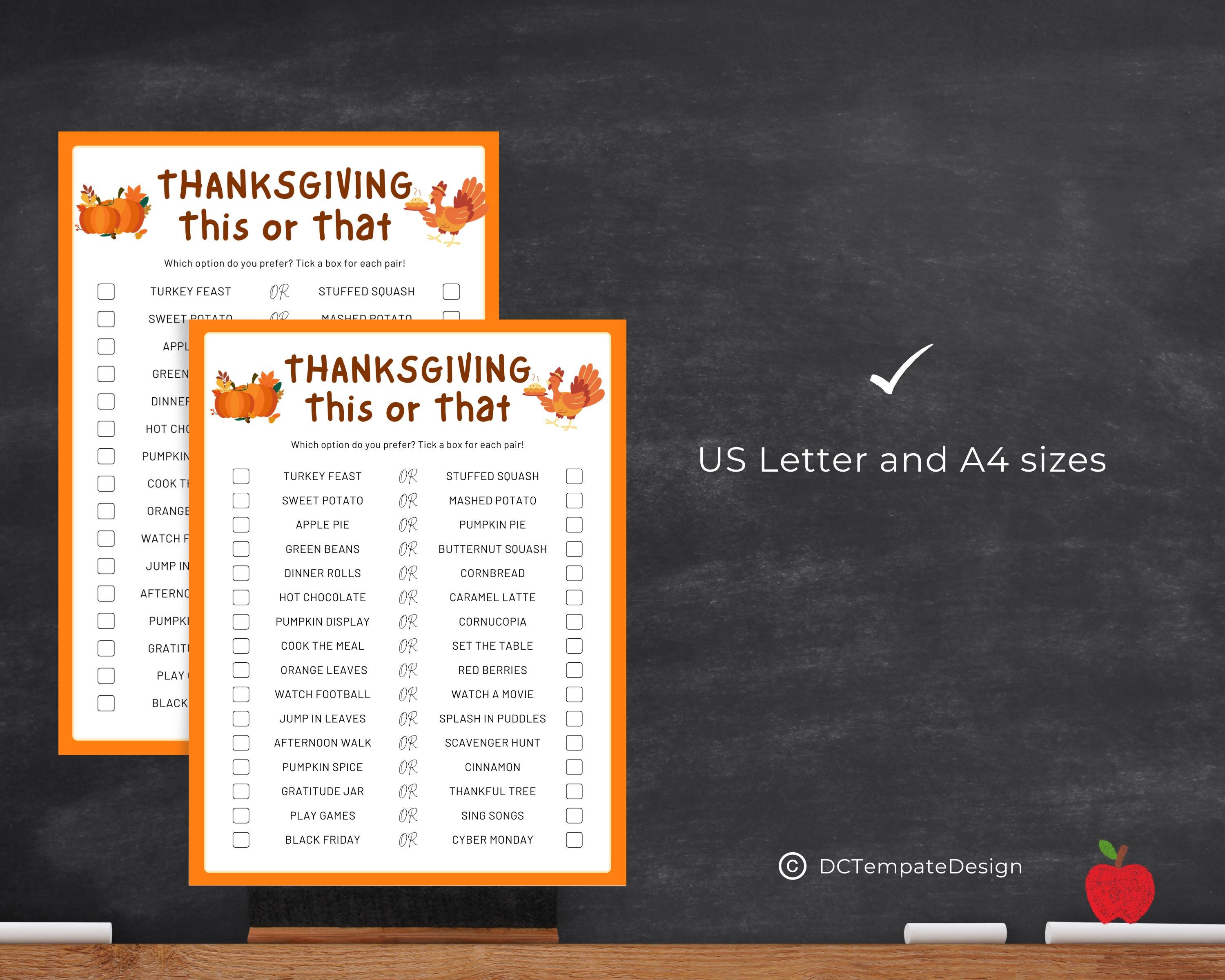 Thanksgiving This or That Game, Thanksgiving Game for Kids ...