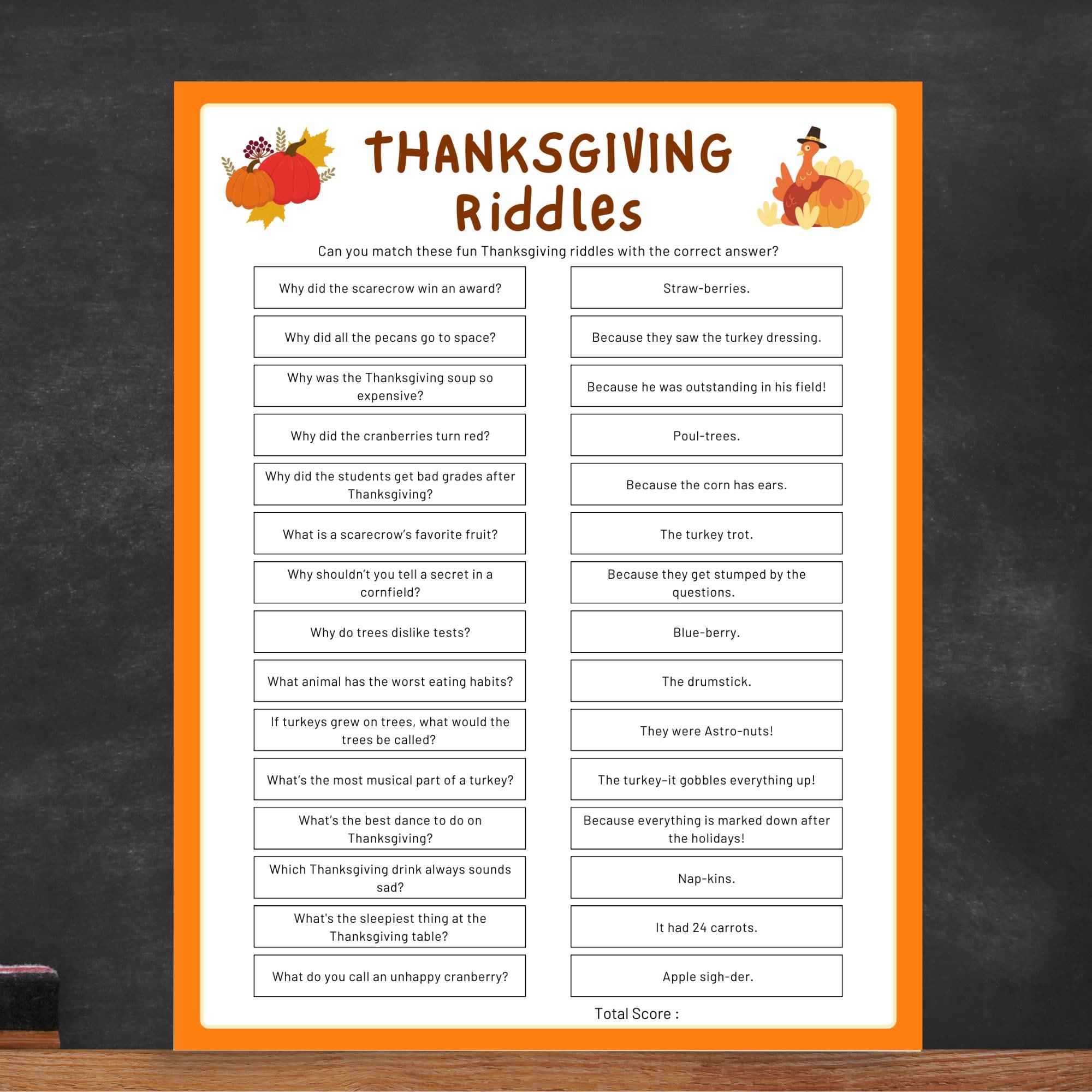 Thanksgiving Riddle Game, Thanksgiving Games for Family, Thanksgiving ...