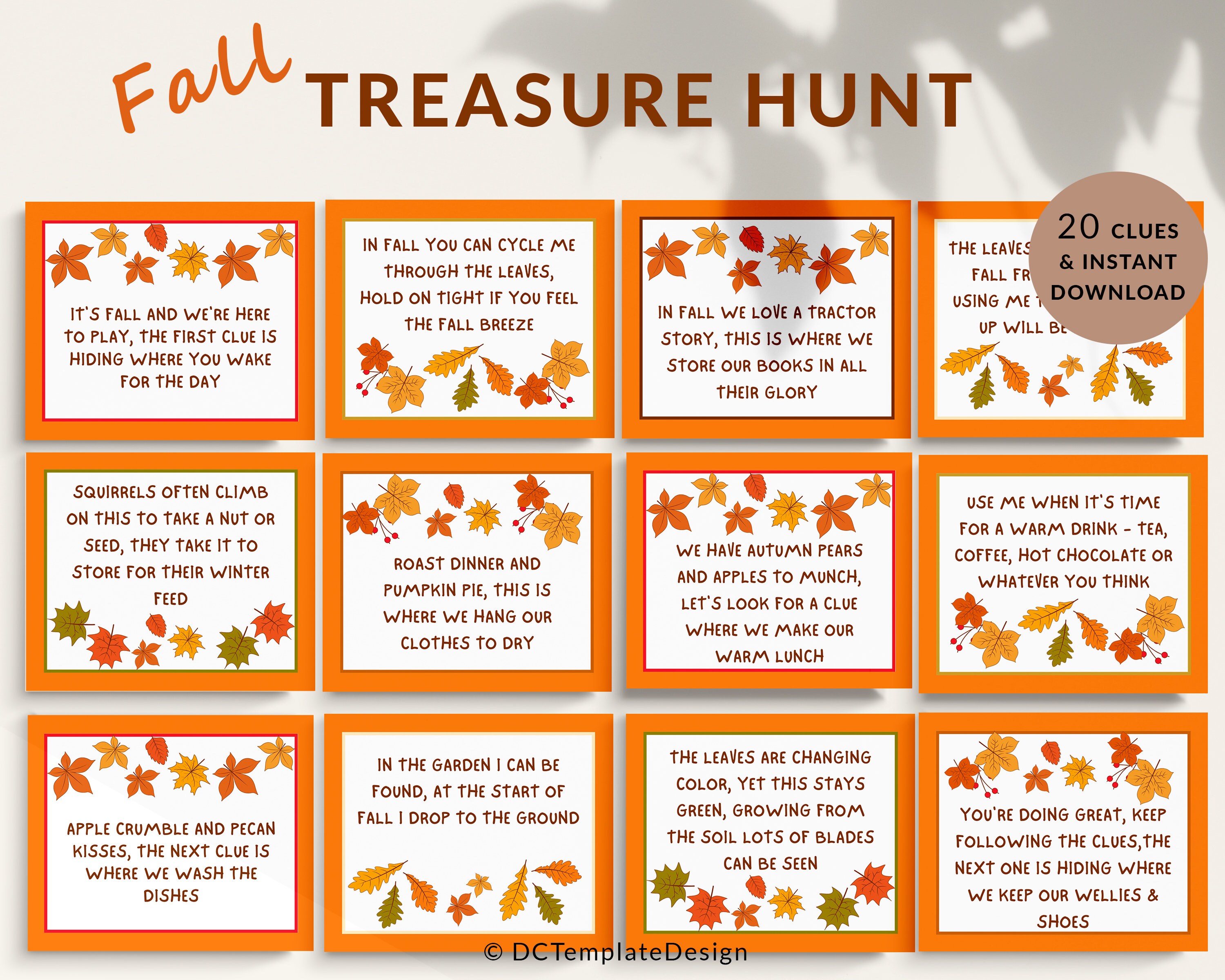Fall Treasure Hunt for Kids Game, Treasure Hunt Clues for Kids ...