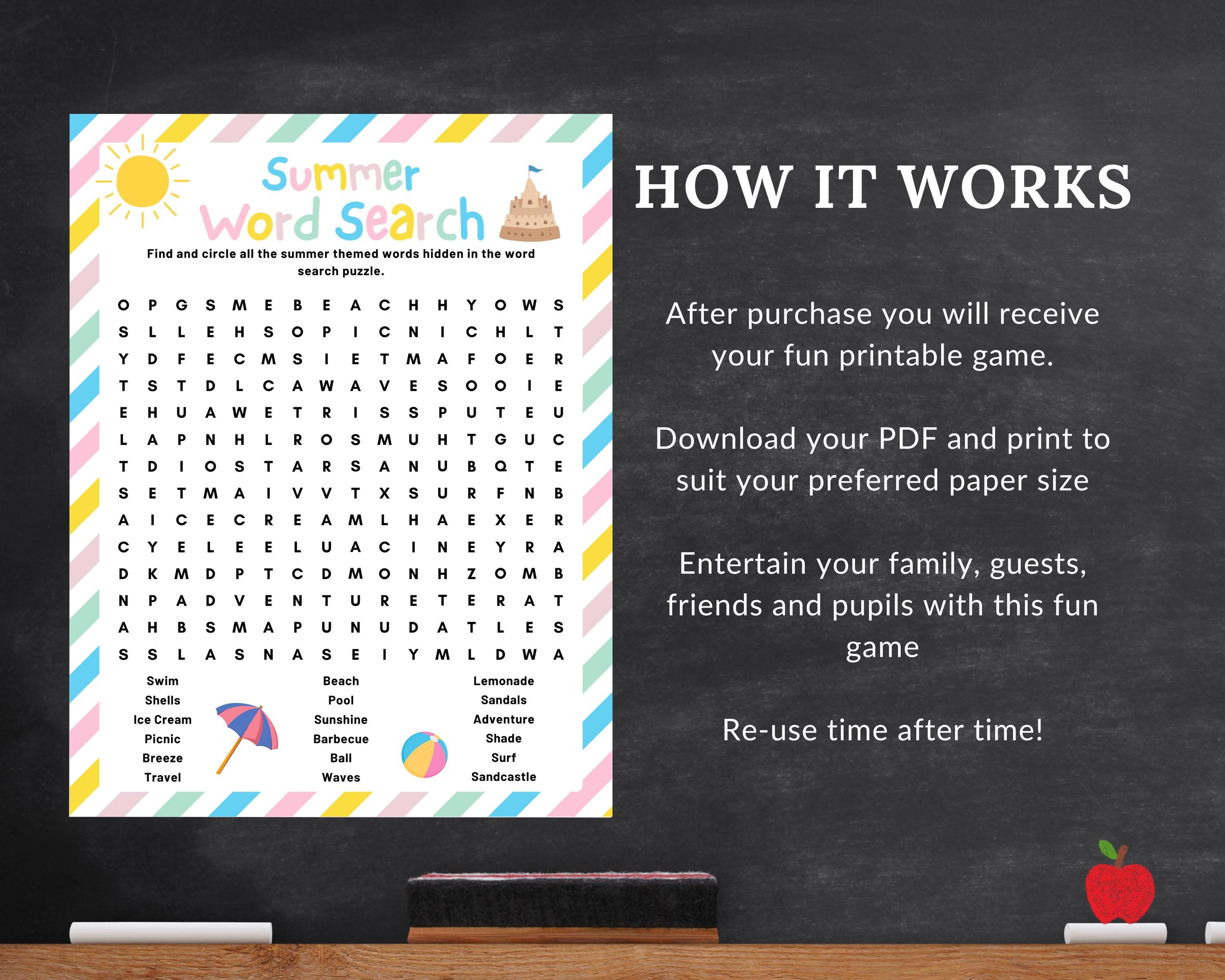 Summer Word Search for Kids, Summer Word Search Puzzle, Summer Activity ...