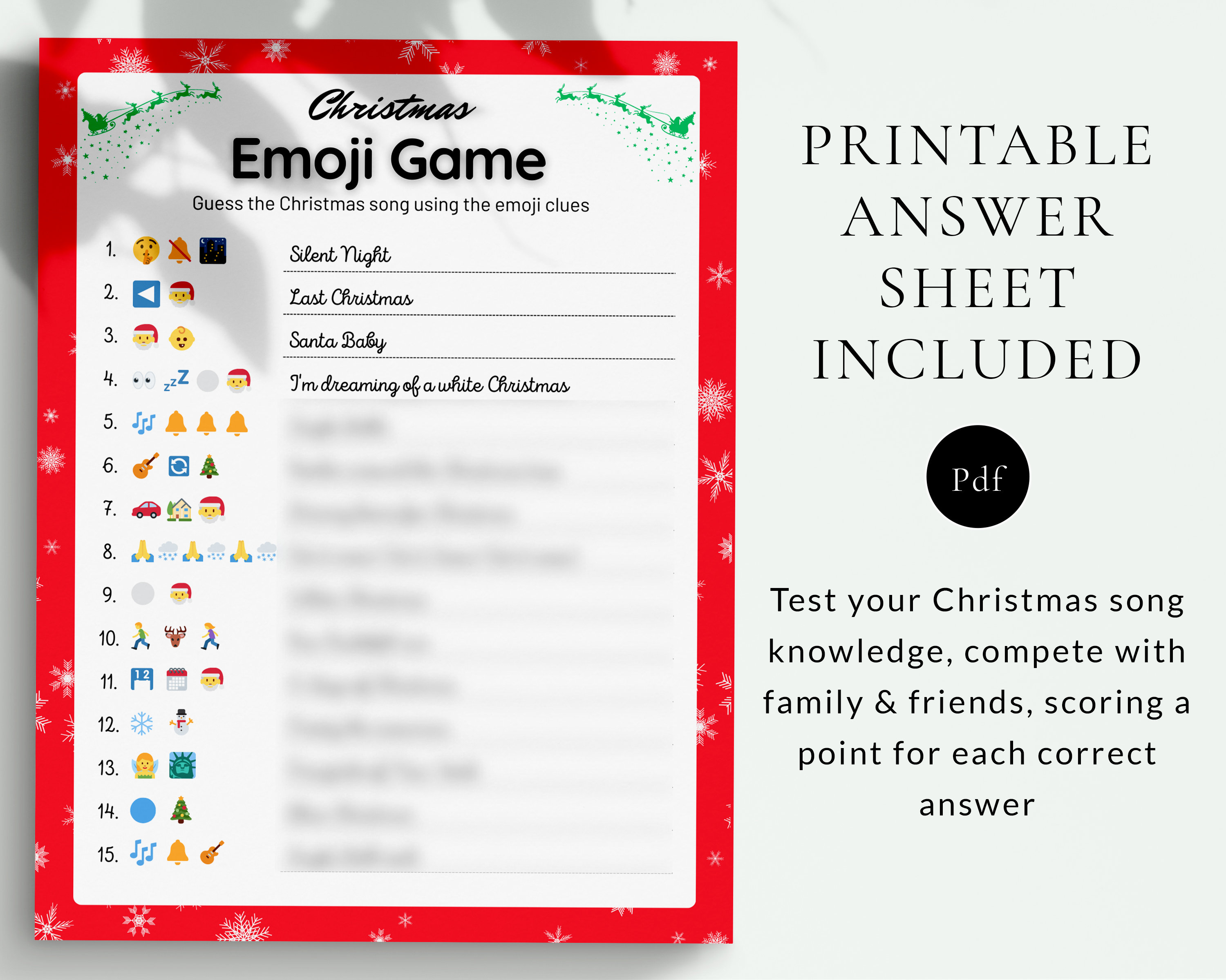 Christmas Emoji Pictionary Game, Christmas Songs Game, Printable ...