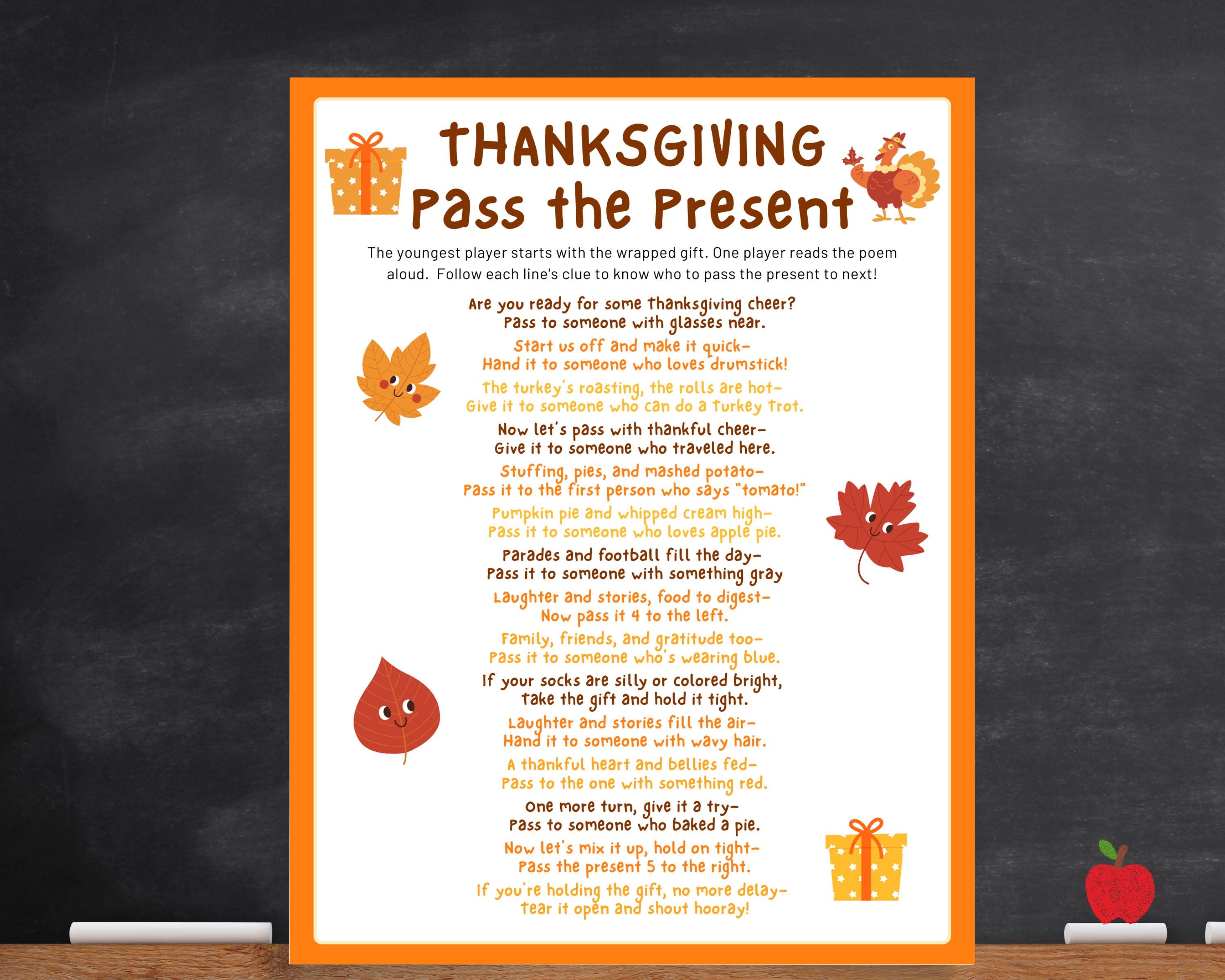 Thanksgiving Pass the Present Game, Thanksgiving Game for Adults Kids ...