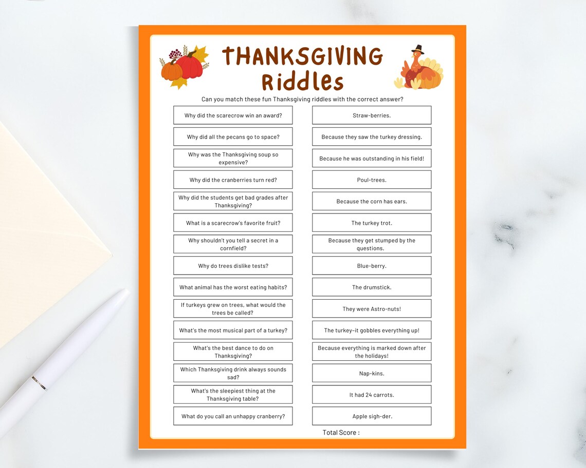 Thanksgiving Riddle Game, Thanksgiving Games for Family, Thanksgiving ...