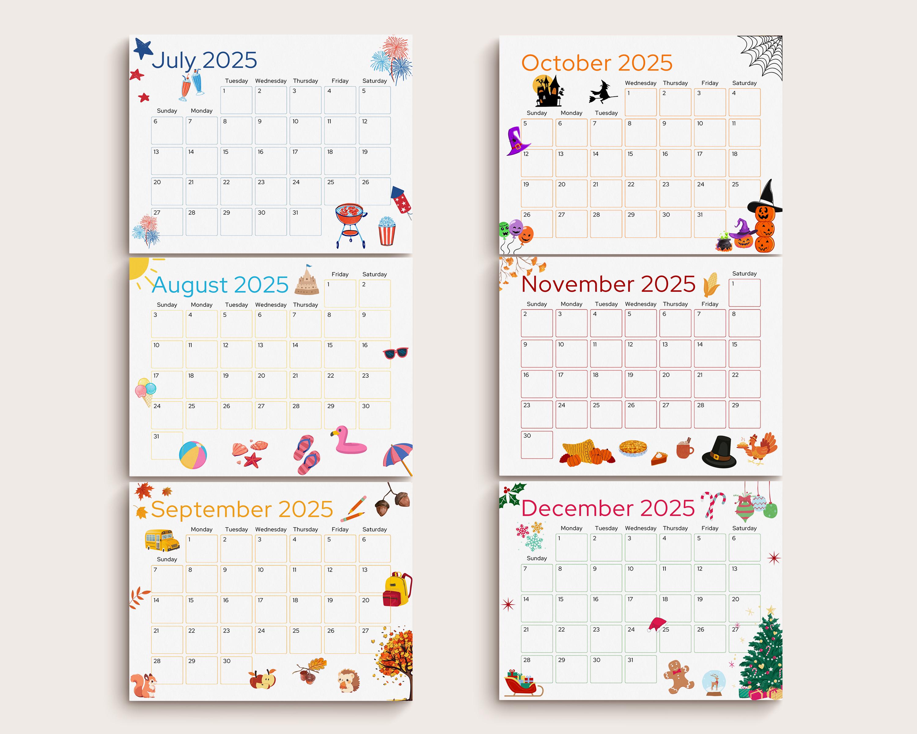 2025 Calendar Printable, Cute Kids Calendar 2025, Wall Calendar PDF ...