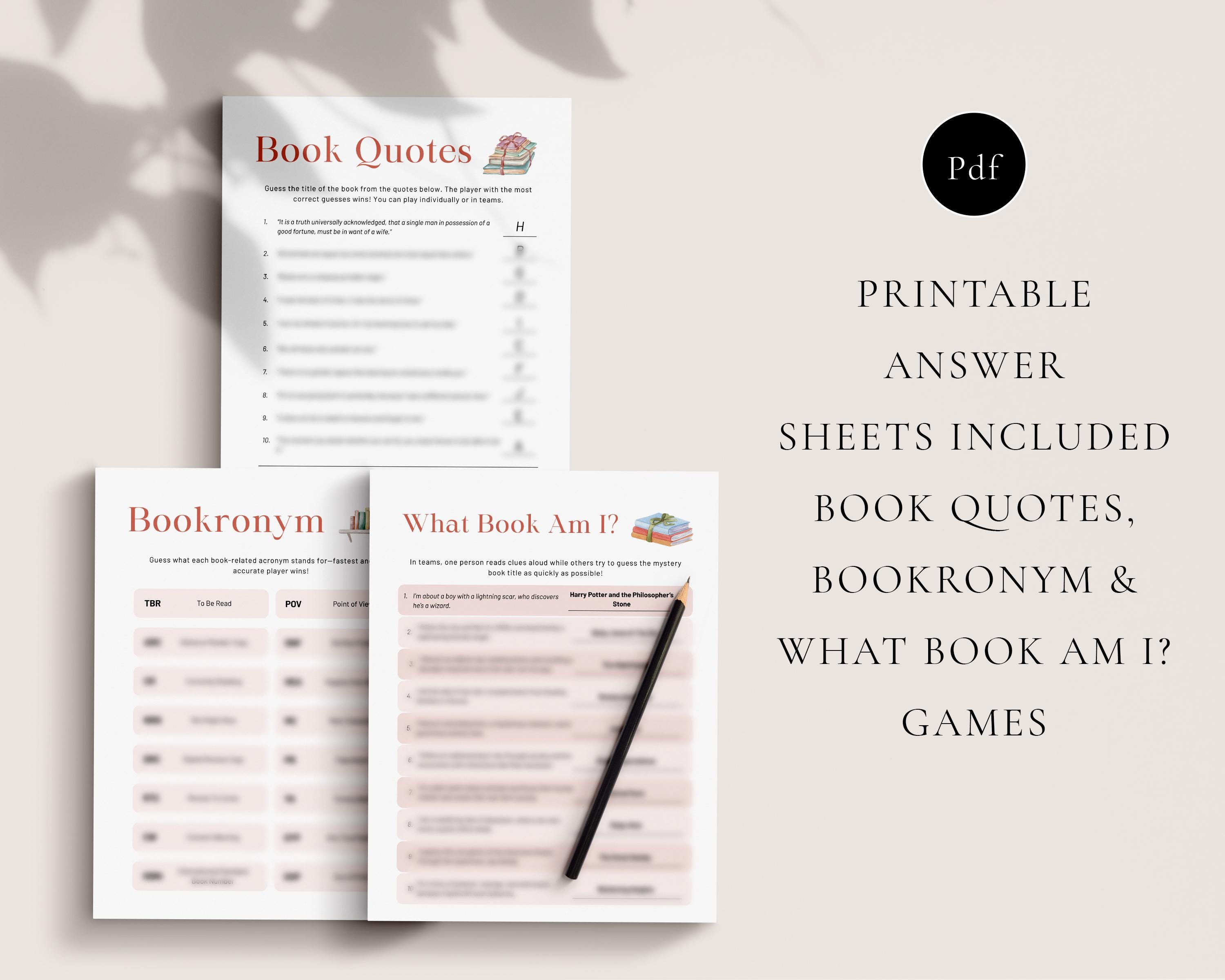 Book Club Games Printables, Book Club Party Games, Book Club Quiz ...