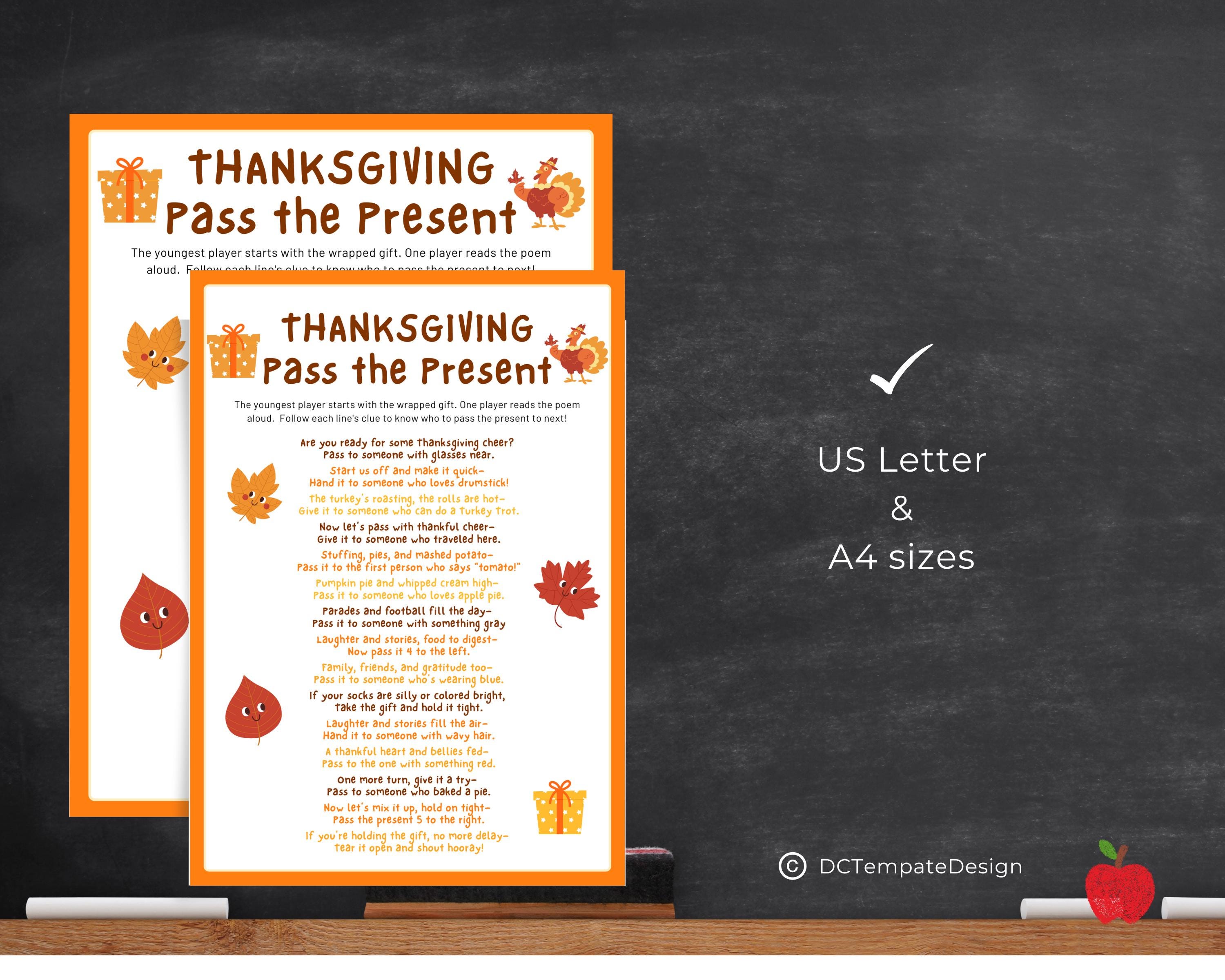 Thanksgiving Pass the Present Game, Family Party Activity (PDF ...
