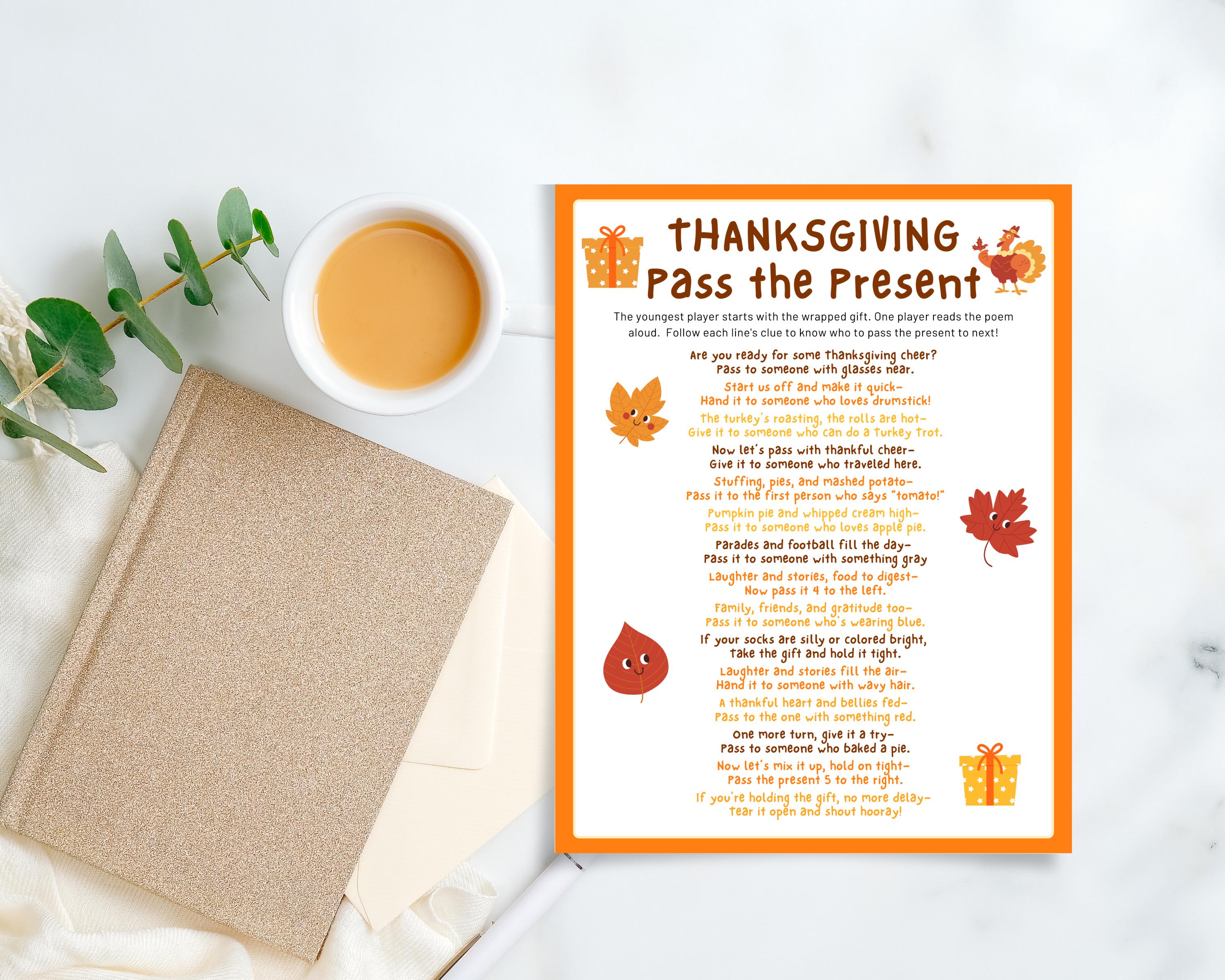 Thanksgiving Pass the Present Game, Thanksgiving Game for Adults Kids ...