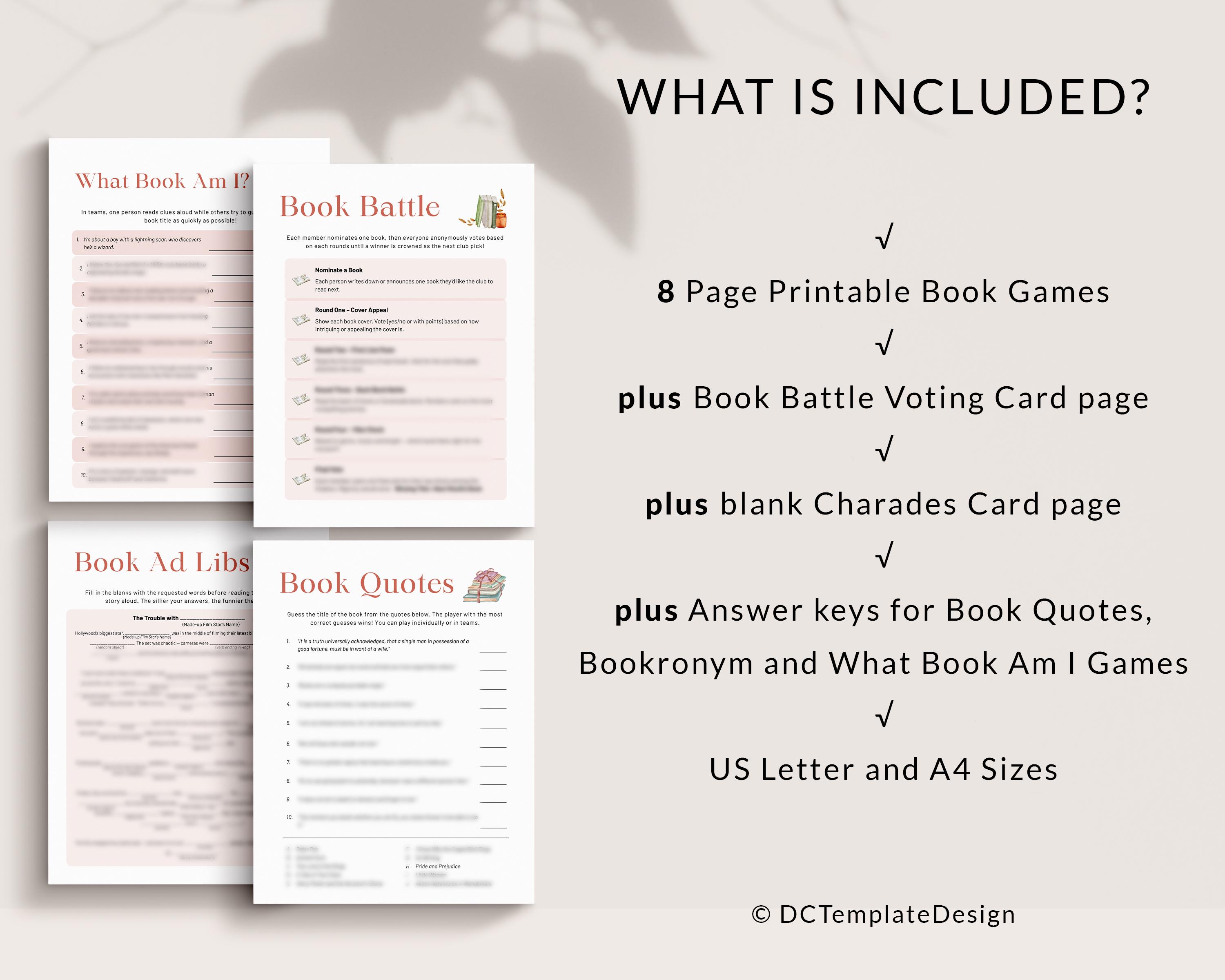 Book Club Games Printables, Book Club Party Games, Book Club Quiz ...