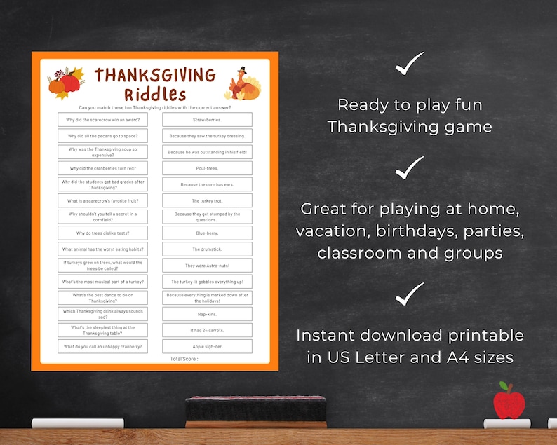 Thanksgiving Riddle Game, Thanksgiving Games for Family, Thanksgiving ...