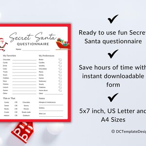 Secret Santa Questionnaire, Secret Santa Survey Form, Christmas All ...