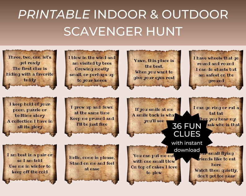 Indoor and Outdoor Treasure Hunt Indoor Scavenger Hunt Game Birthday ...