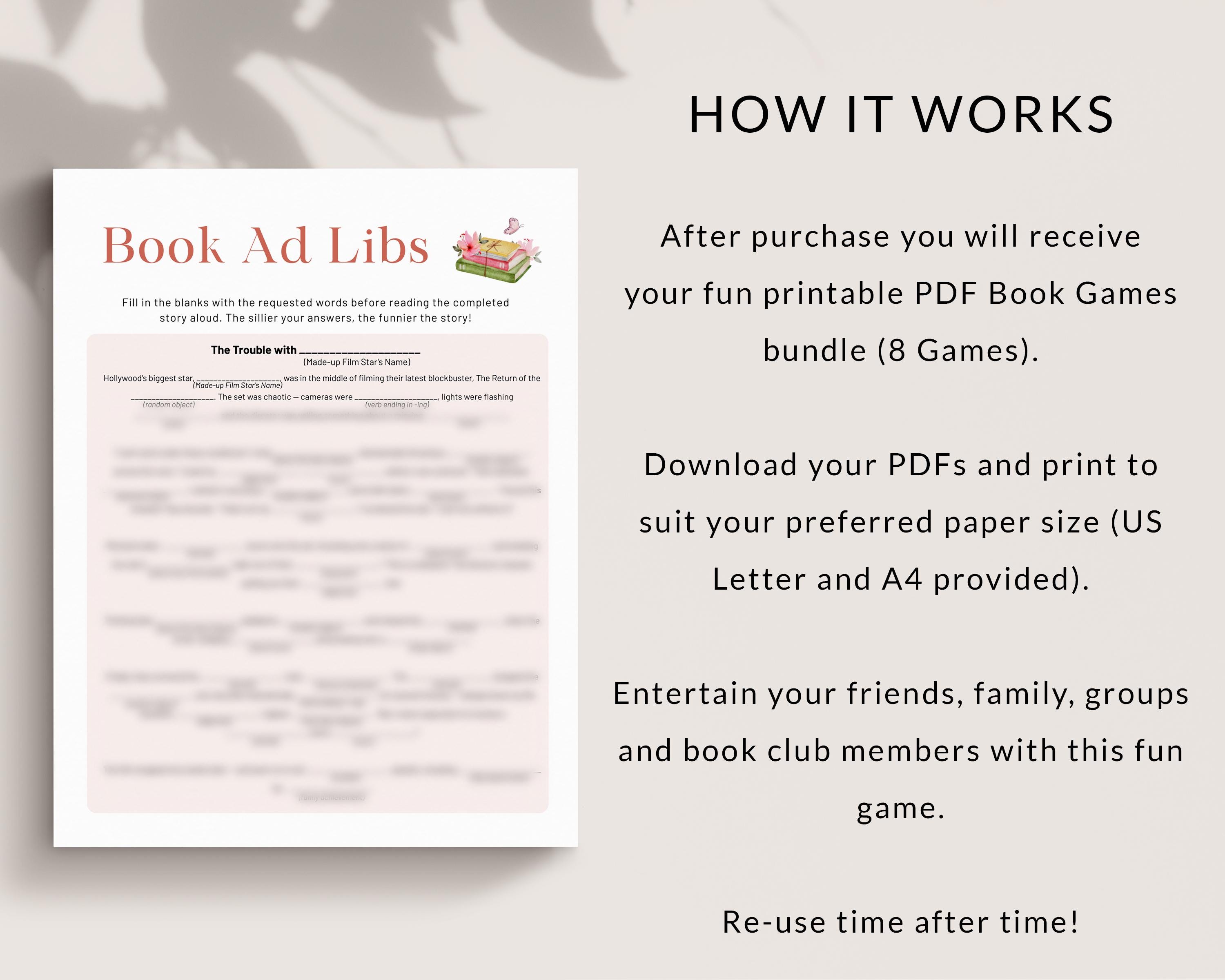 Book Club Games, Book Club Icebreaker Games, Printable Games for Book ...