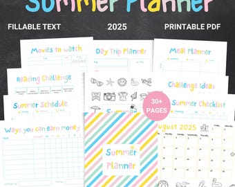 Printable Editable SUMMER Planner Bundle Summer Calendar Summer ...