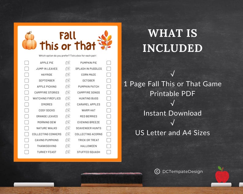 Fall This or That Game, Thanksgiving Icebreaker (PDF Printable) - Etsy