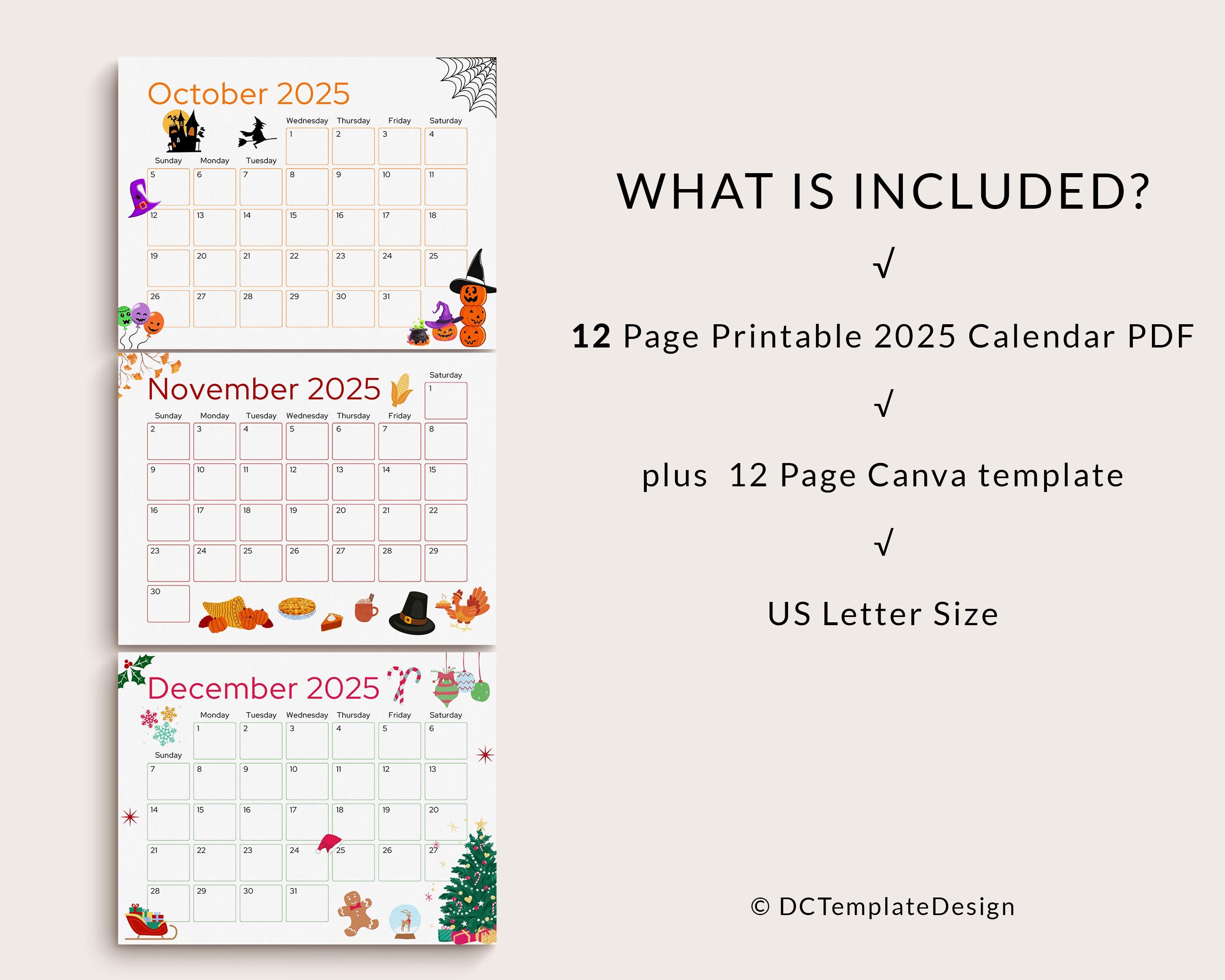 2025 Calendar Printable, Cute Kids Calendar 2025, Wall Calendar PDF ...