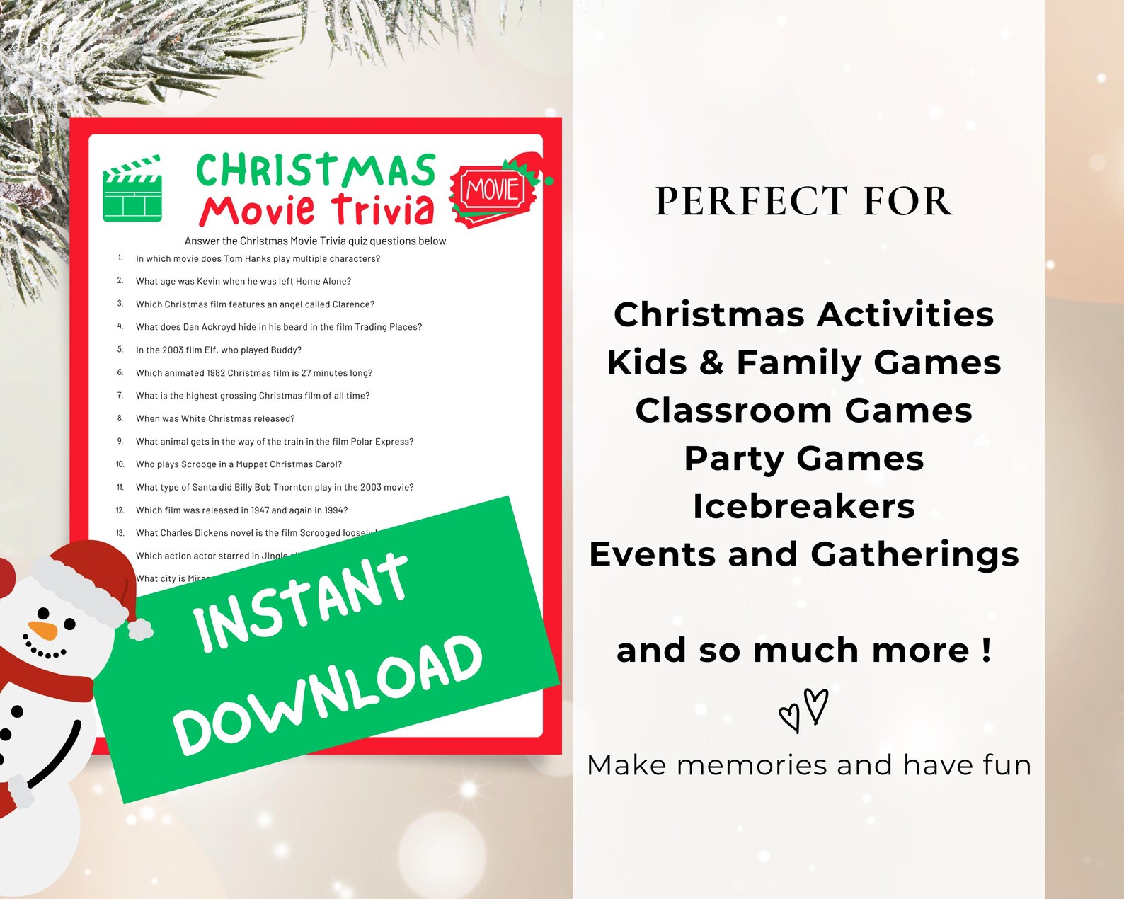 Christmas Movie Trivia Game, Christmas Party Game, Christmas Family ...