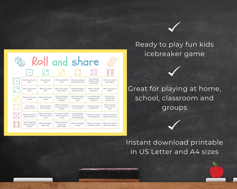 Roll and Tell Game, Dicebreaker for Kids, Back to School Icebreaker ...