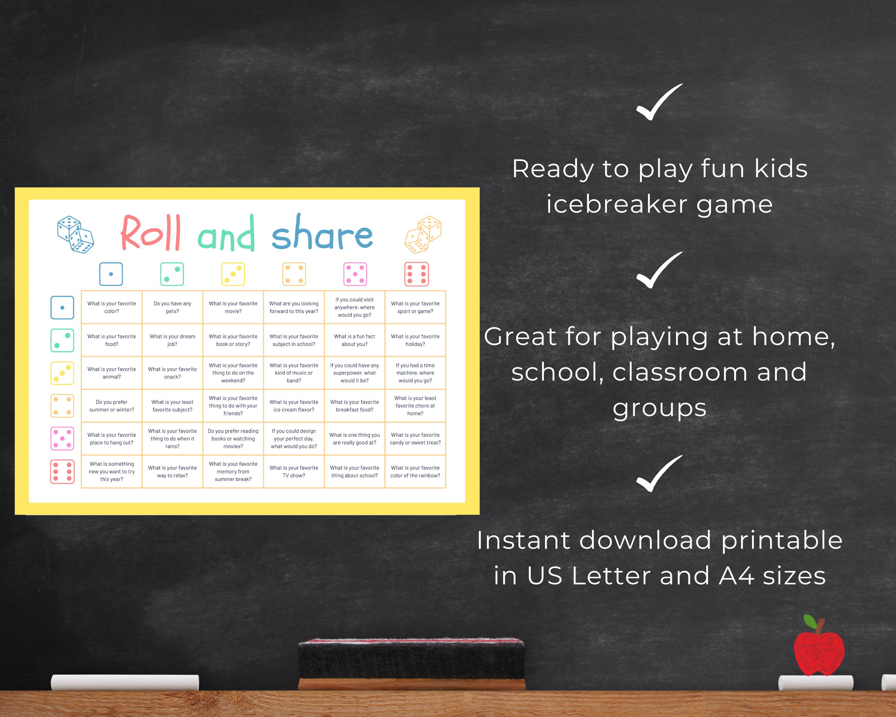 Roll and Tell Game, Dicebreaker for Kids, Back to School Icebreaker ...