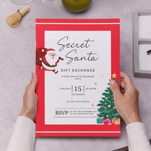 Christmas Secret Santa Invitation Template, Holiday Gift Exchange Party Invitation Canva ...