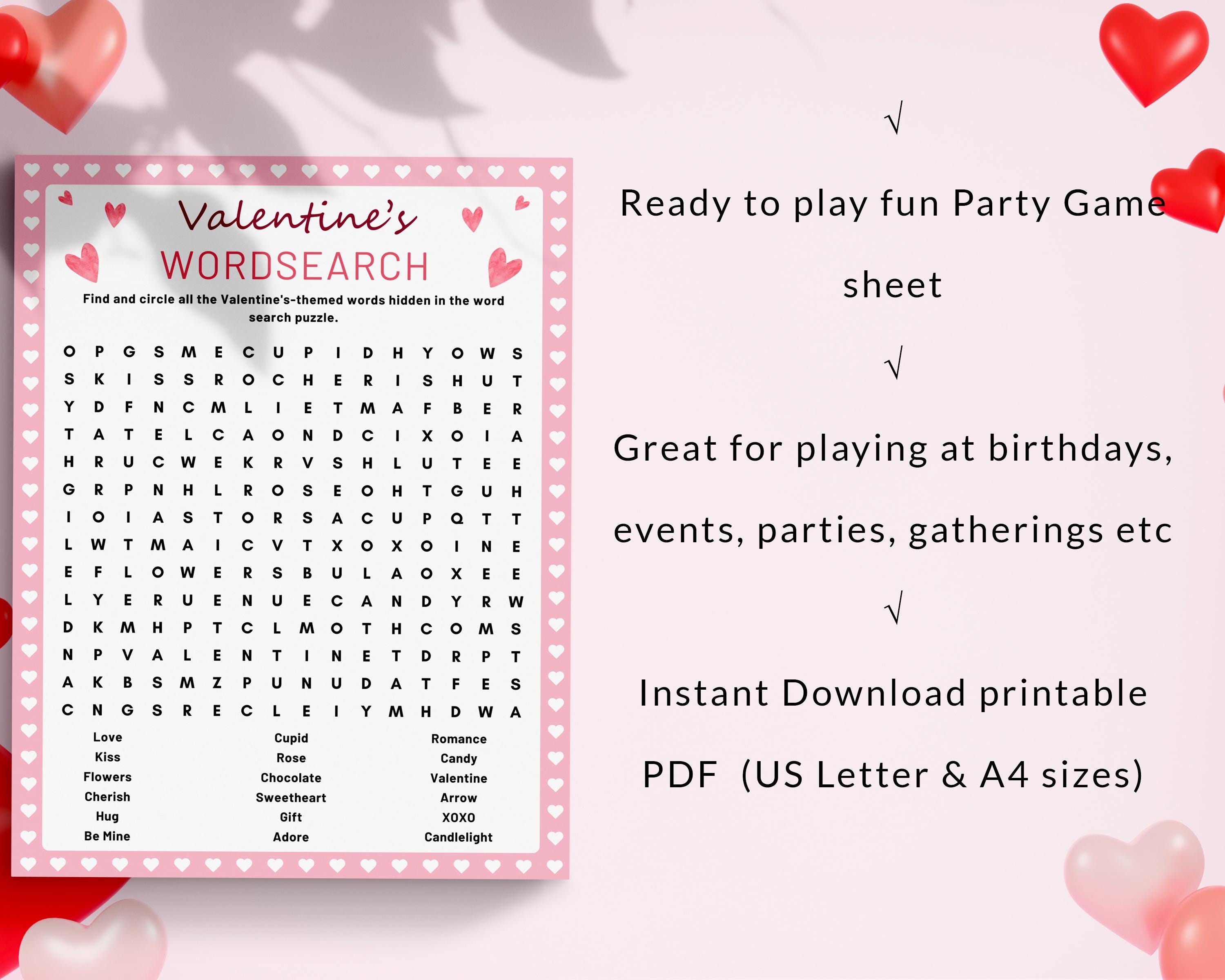 Valentines Day Word Search Game, Valentines Day Activity, Valentines ...