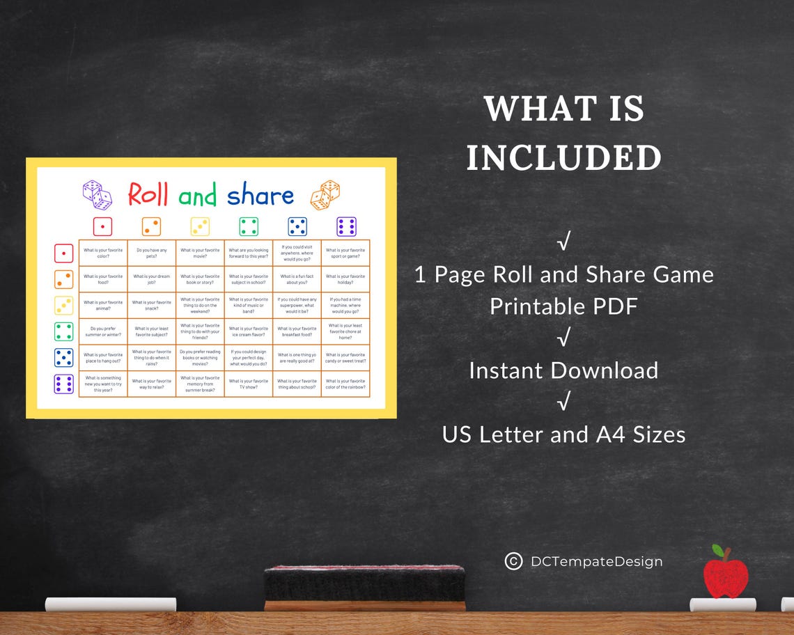 Back to School Roll and Share Game, Dicebreaker Game for Kids, Teacher ...