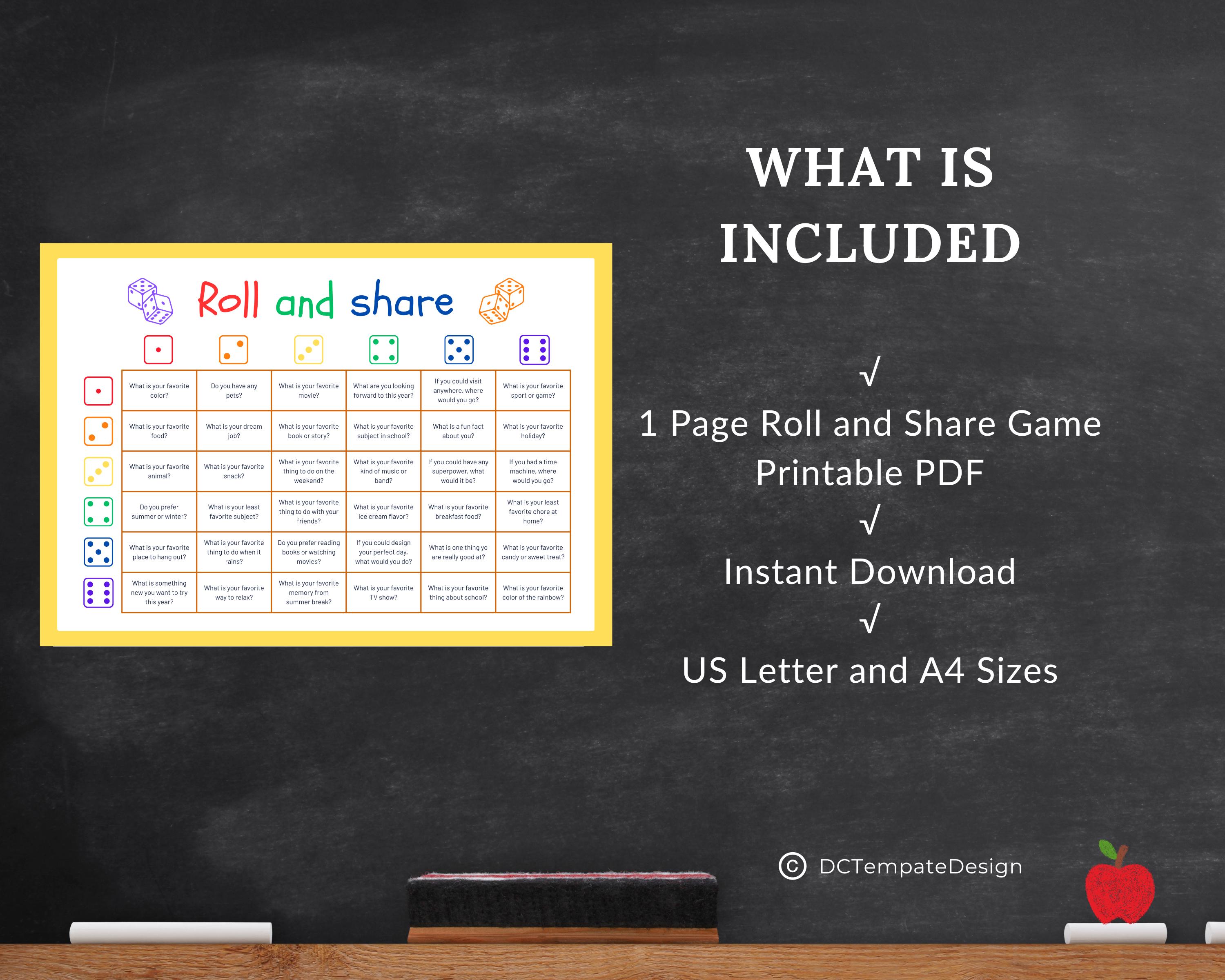 Back to School Roll and Share Game, Dicebreaker Game for Kids, Teacher ...