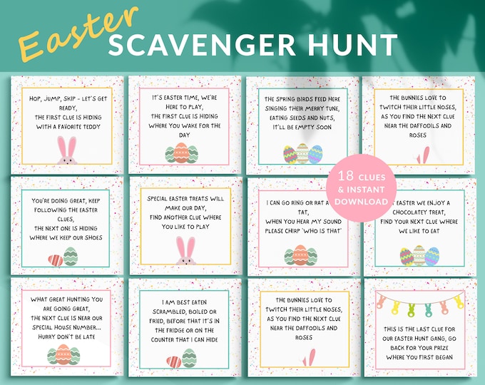 Kids Easter Egg Scavenger Hunt Game, Indoor Easter Treasure Hunt, Bunny ...