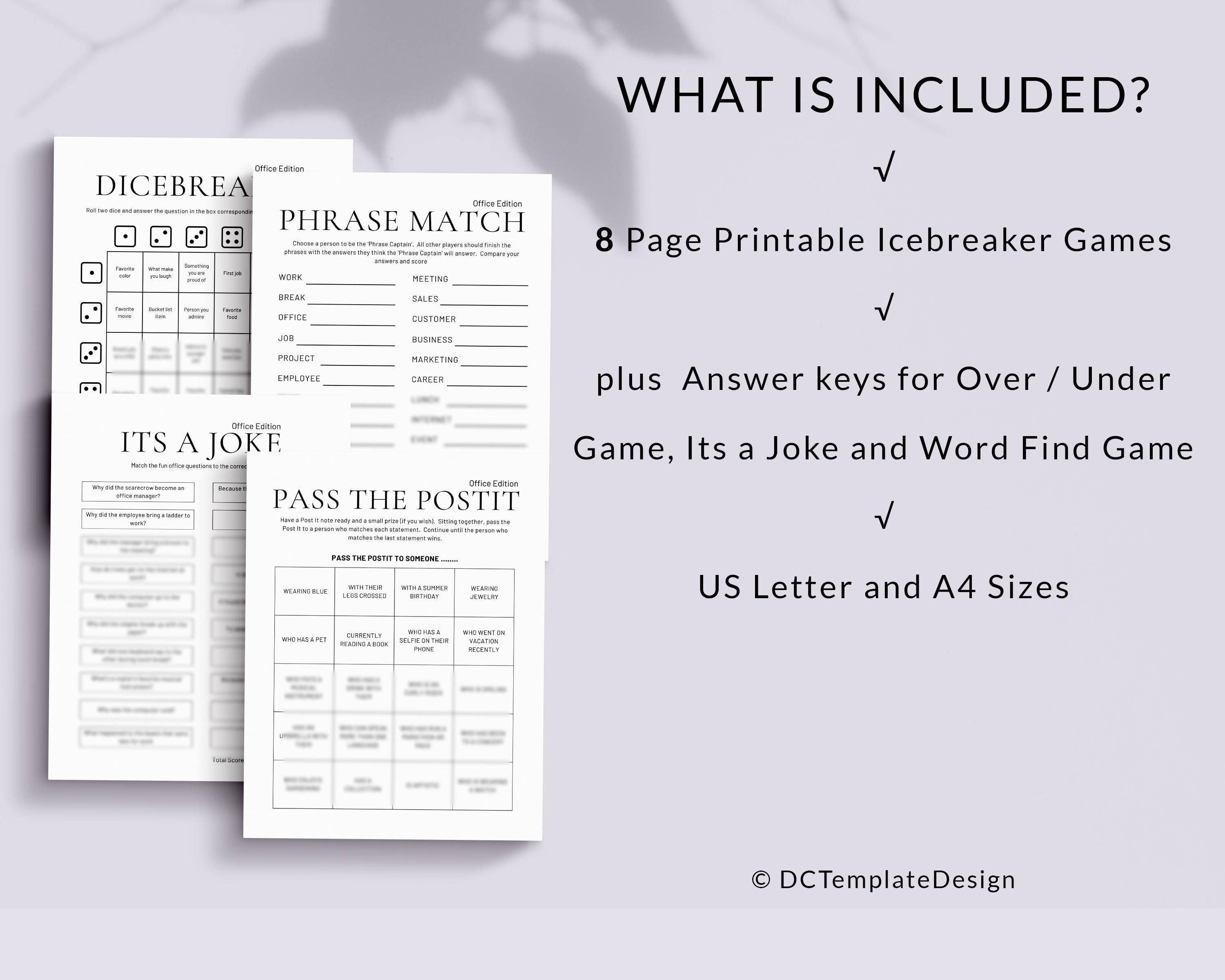Work Icebreaker Games Bundle Printable Office Ice Breaker Games, Work ...