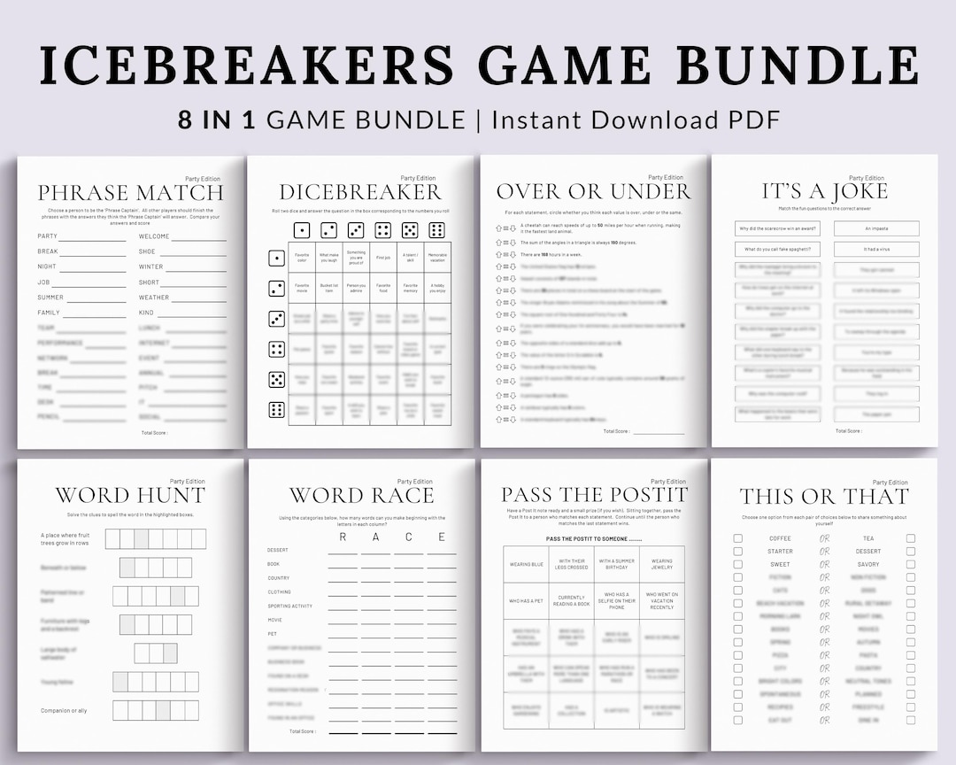 Icebreaker Games Bundle Printable Conversation Cards, Ice Breaker Games ...