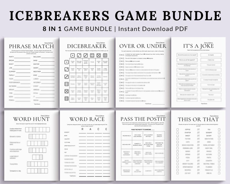 Icebreaker Games Bundle Printable Conversation Cards, Ice Breaker Games ...